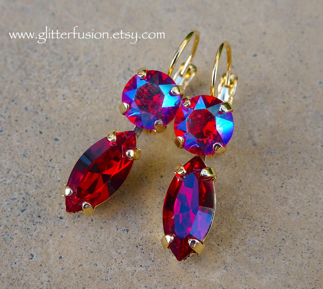Siam & Light Siam Shimmer Gold Statement Earrings, Iridescent Ruby Red ...