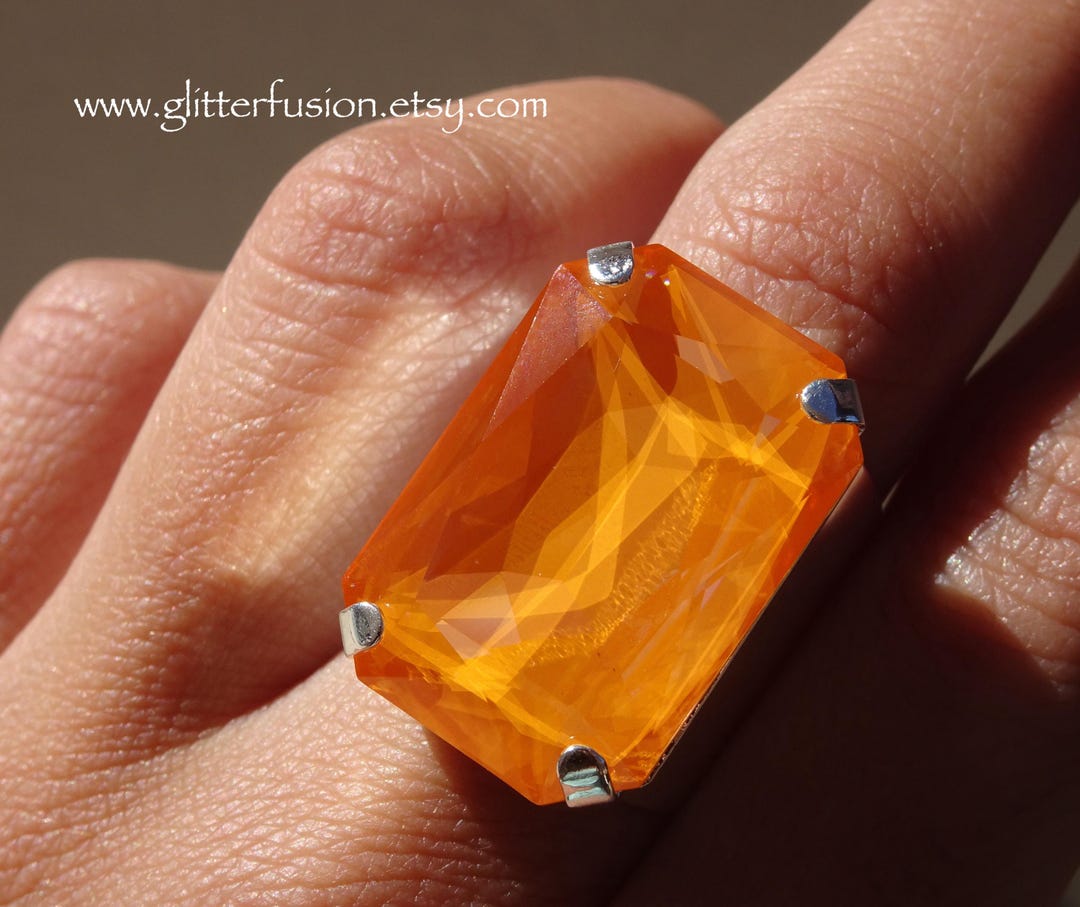 NEW COLOR Mango Swarovski Crystal Statement Ring, Big Bright Orange ...