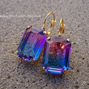 Translucent Pink & Blue Two Tone Czech Glass Crystal Gold Statement ...