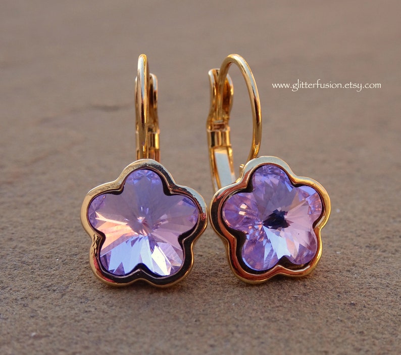 NEW Violet Swarovski Crystal Floral Statement Earrings Light - Etsy