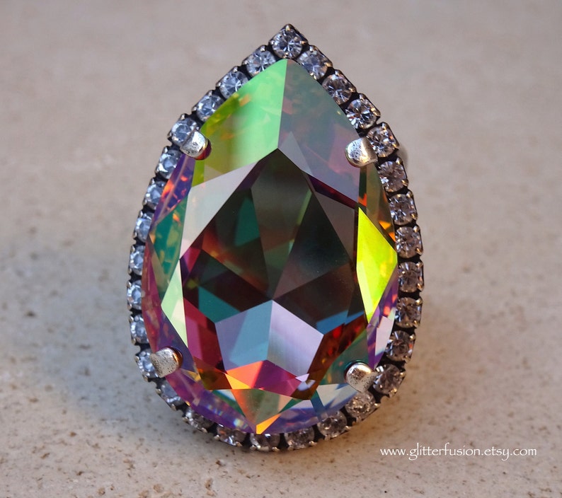 Purple Haze Swarovski Crystal Statement Ring Big Colorful - Etsy