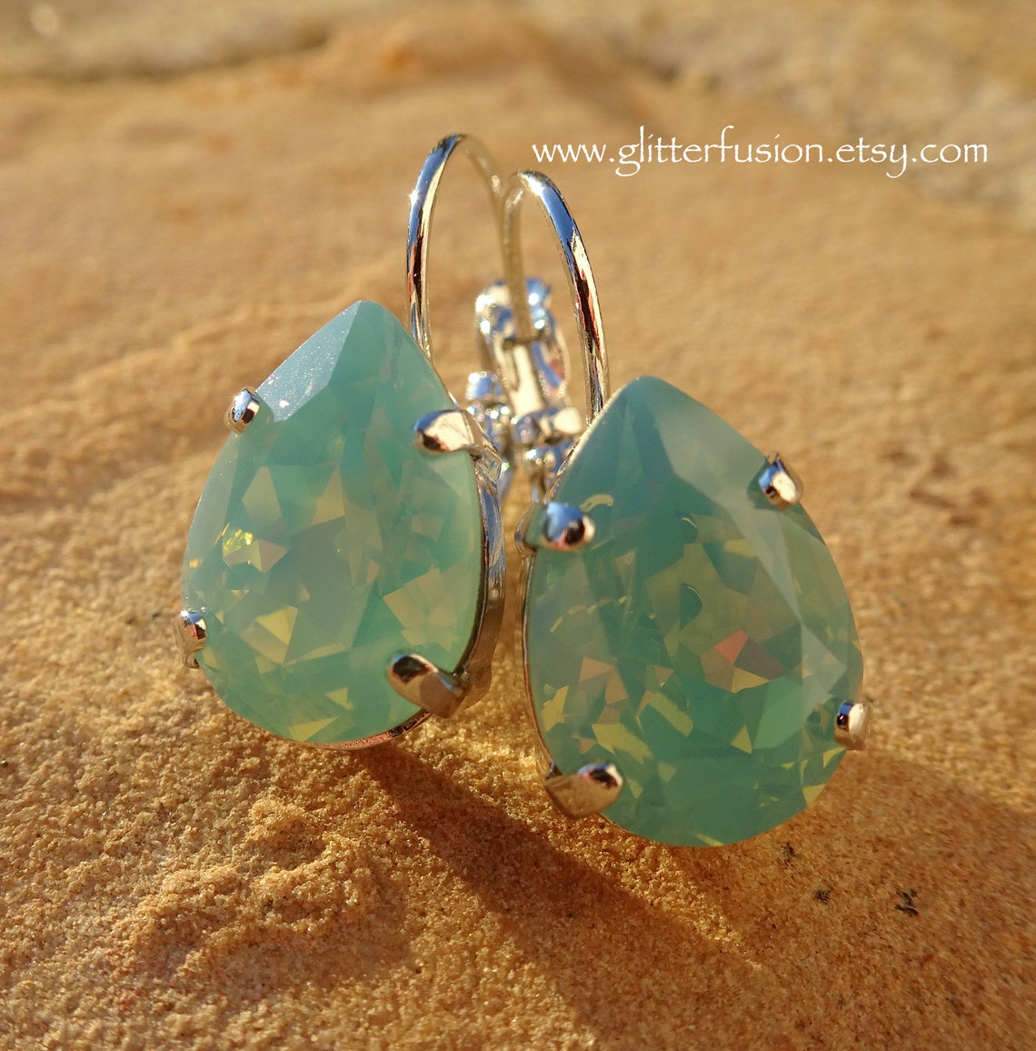 Pacific Opal Swarovski Crystal Pear Shaped Dangle Earrings | Etsy