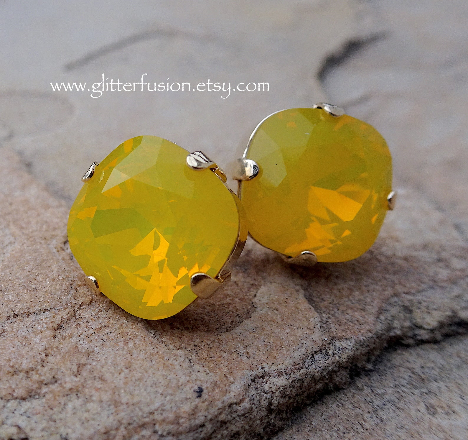 Yellow Opal Swarovski Crystal Stud Statement Earrings Big | Etsy