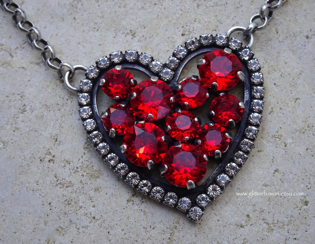 Light Siam Swarovski Crystal Heart Valentine's Day Statement Necklace ...