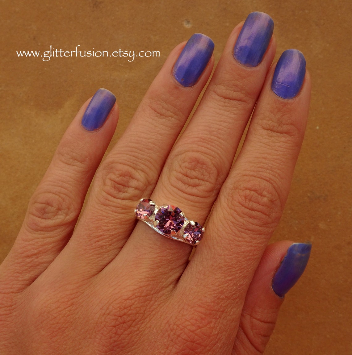 Iris Swarovski Crystal Three Stone Statement Ring, Purple Amethyst ...