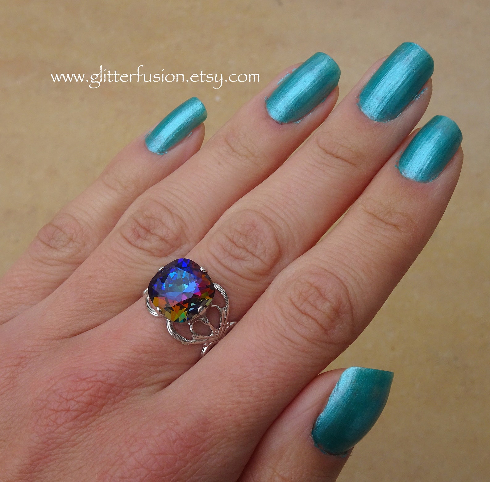 Meridian Blue Swarovski Crystal Heart Filigree Statement Ring - Etsy