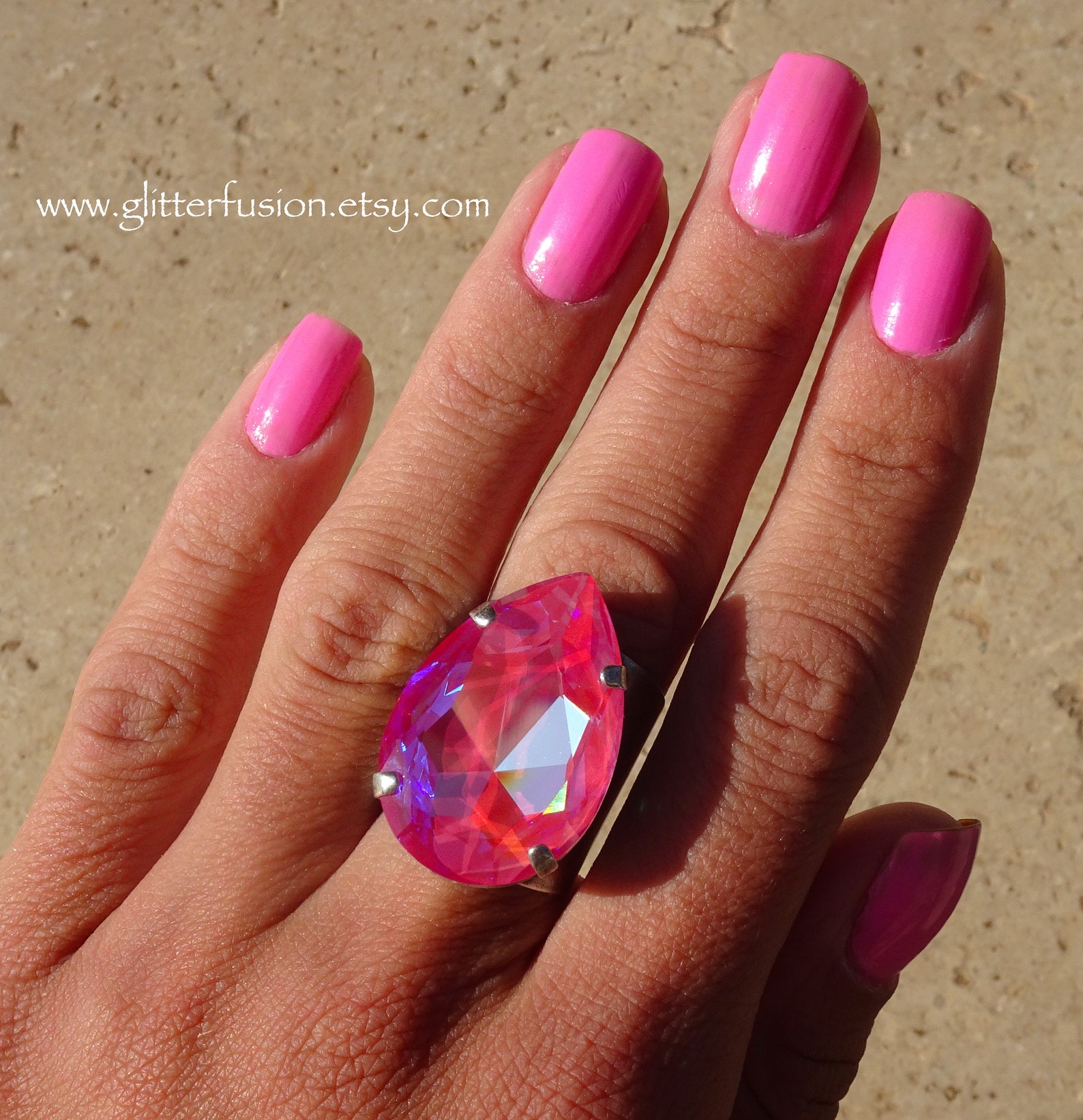 Lotus Pink Delite Swarovski Crystal Pear Statement Ring,hot Pink ...