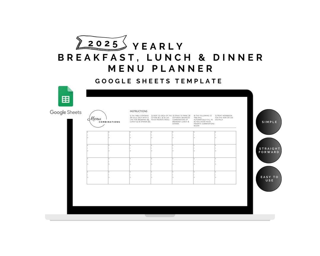 Yearly Breakfast, Lunch & Dinner Menu Planner 2025, Google Sheets ...