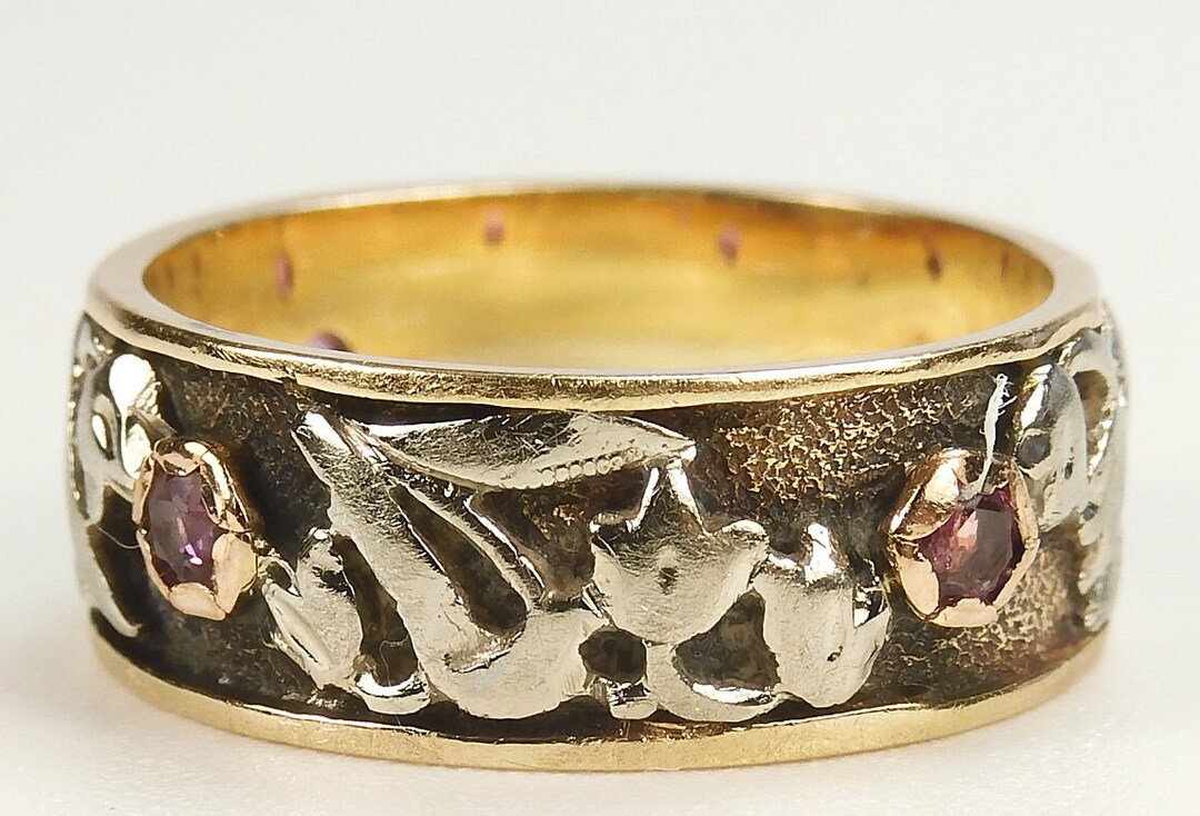 Antique 1920's Ruby Wedding 14K Tri-color Eternity Band Ring Size 6.5 ...