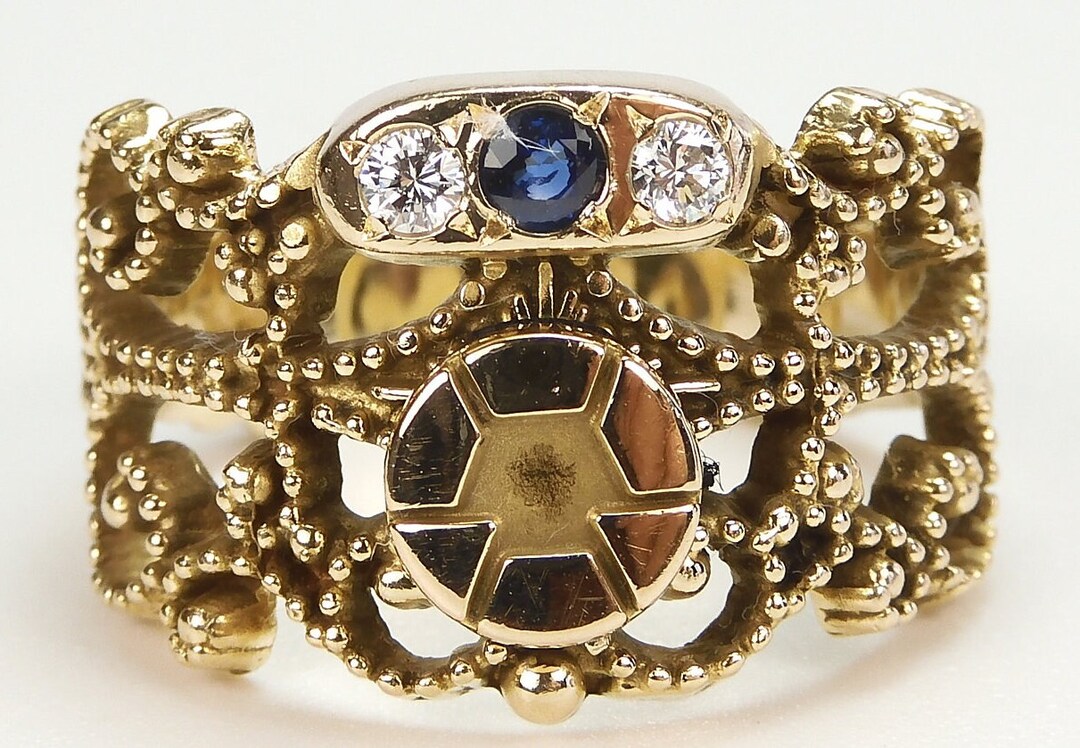 Antique 1920's Diamond Sapphire Engagement Ring 14-17K Yellow Gold Sold ...