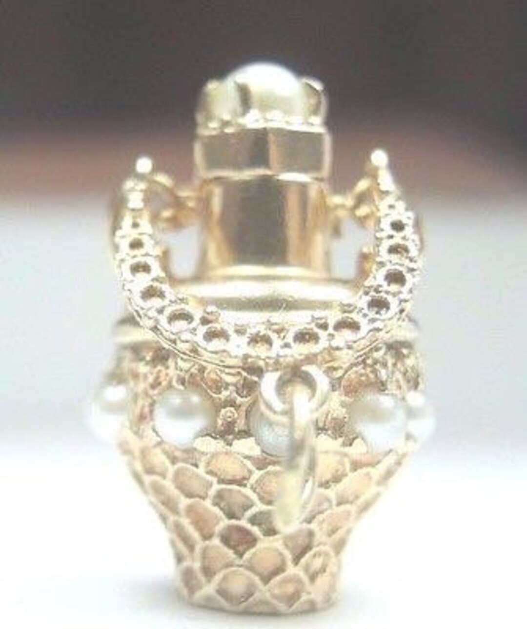 Retro Estate Pearl Perfume Charm 14K Yellow Gold Movable 1.5" X 0.7" 11 ...