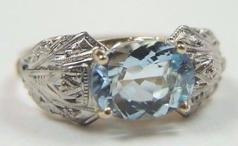 Antique Vintage Aquamarine Engagement Ring 18K Two Tone Ring | Etsy