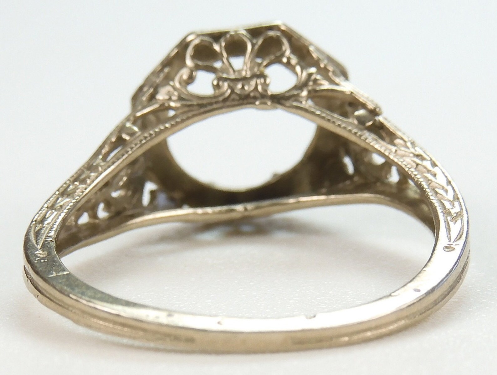Antique 1920's Setting Mounting 14K White Gold Hold 8MM Ring Size 6 UK ...