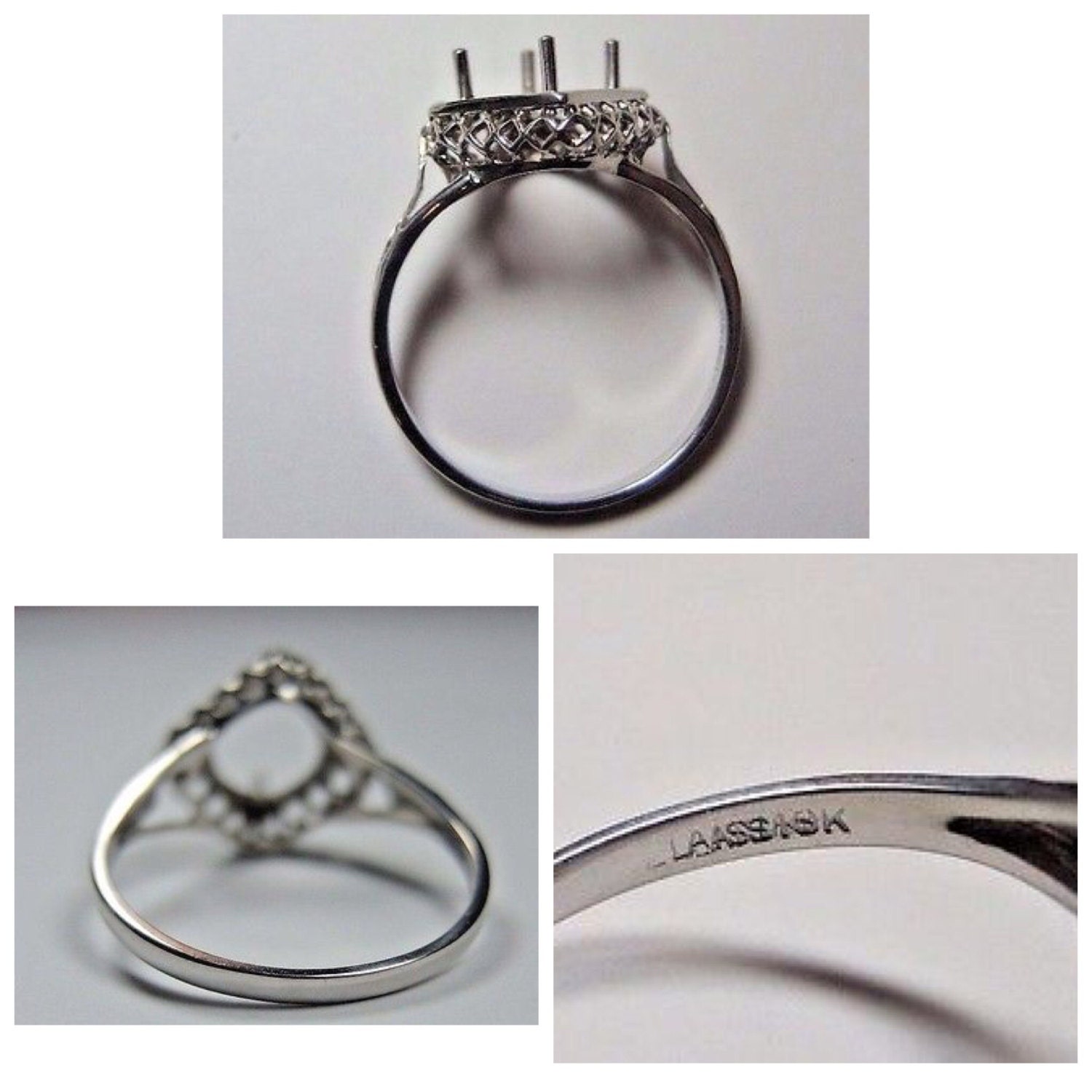 Antique Art Deco Vintage White Gold Engagement Ring Setting | Etsy