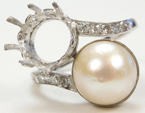 Antique 1920's Pearl Diamond Mounting Setting Hold 8-… - Gem