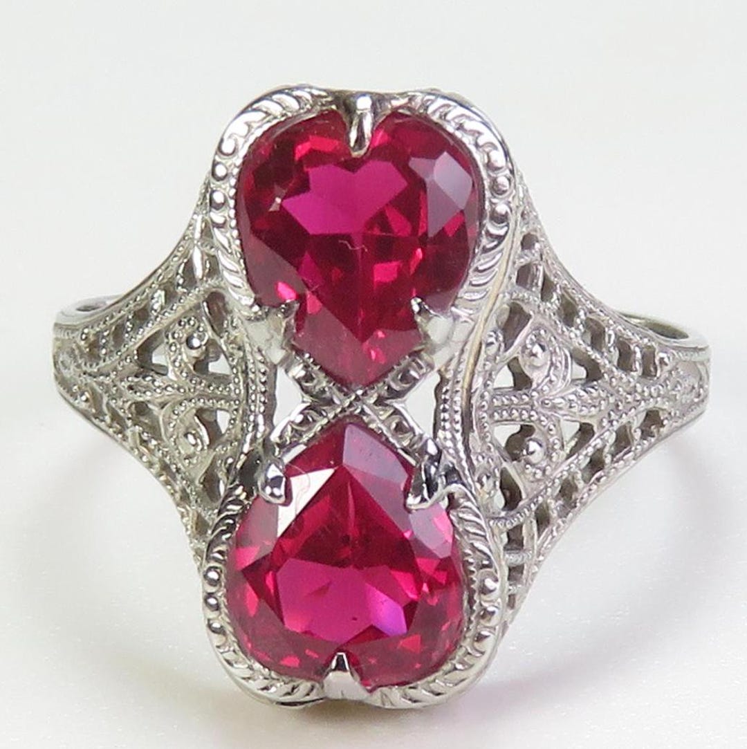 Antique 1920's Ostby Barton Lab Ruby 10KW Gold Filigree Ring Size 7.5 ...