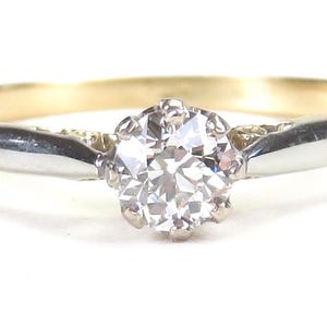 Antique Deco European Diamond Engagement 17K Two Tone Ring Sz 5.75 UK-L ...