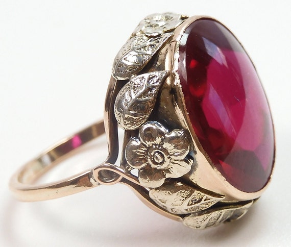 Antique Art Deco Vintage Synthetic Ruby 14K Rose and White | Etsy