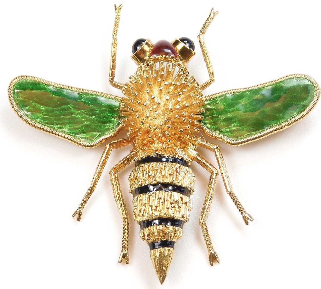 Antique 1920's Enamel Wasp Pin Brooch 18K Yellow Gold 17 Grams 1.83" X ...