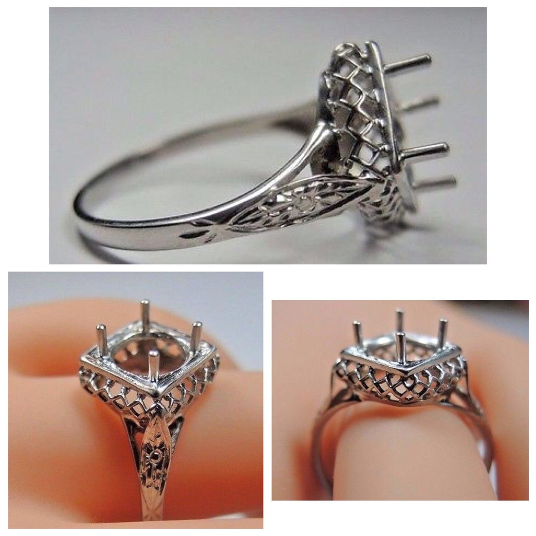 Antique Art Deco Vintage White Gold Engagement Ring Setting Mounting ...