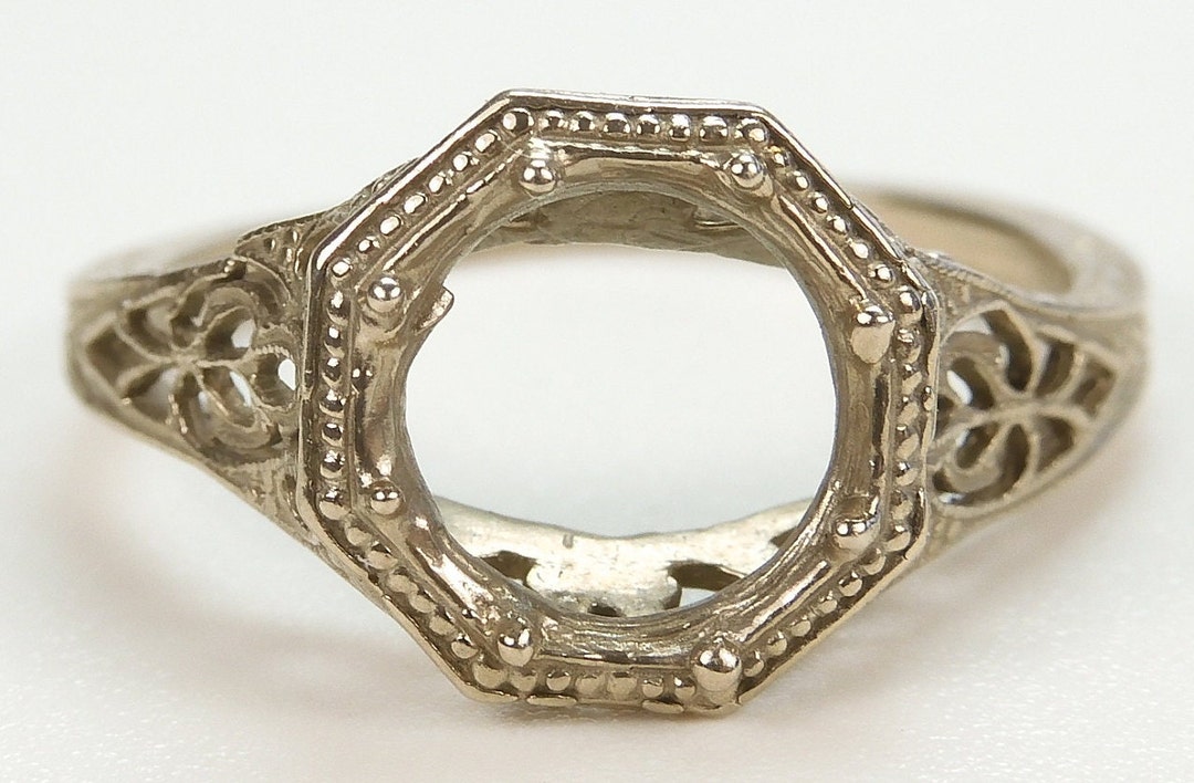 Antique 1920's Setting Mounting 14K White Gold Hold 8MM Ring Size 6 UK ...