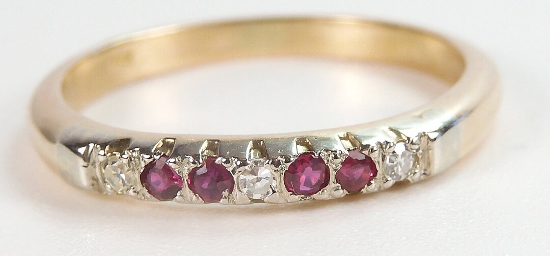 Antique Art Deco Vintage Ruby Diamond Wedding Band 14K Two Tone Ring ...