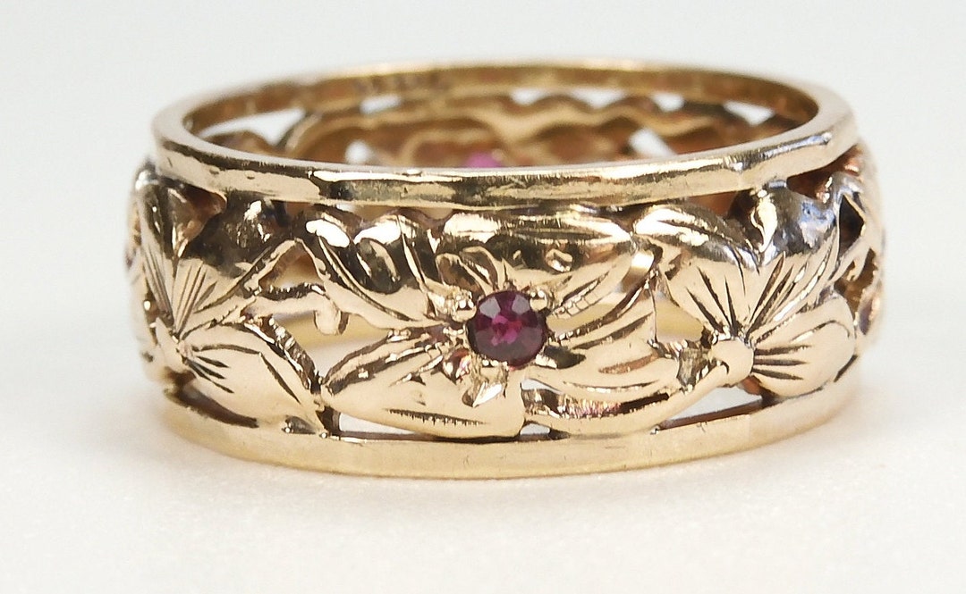 Antique 1920's Ruby Wedding Eternity Band 14K Rose Gold Ring Size 5.5 ...