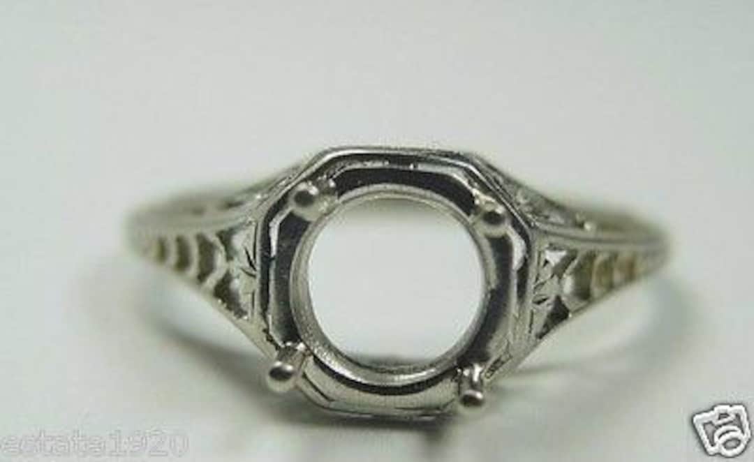 Antique White Gold Filigree Art Deco Engagement Ring Setting | Setting ...