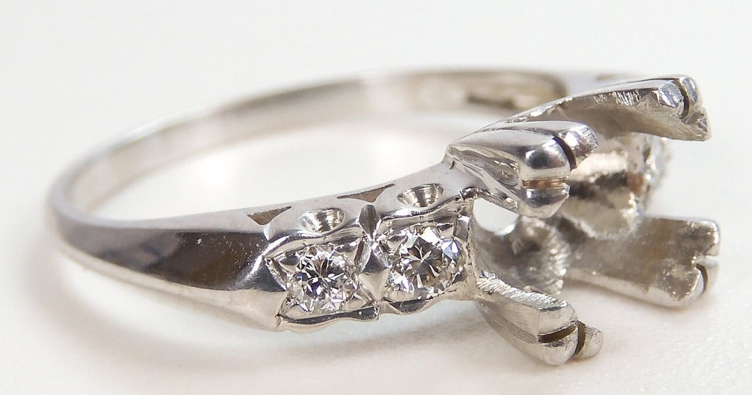 Antique Art Deco Setting Mounting 14K White Gold Hold 6.5 MM Ring Size ...