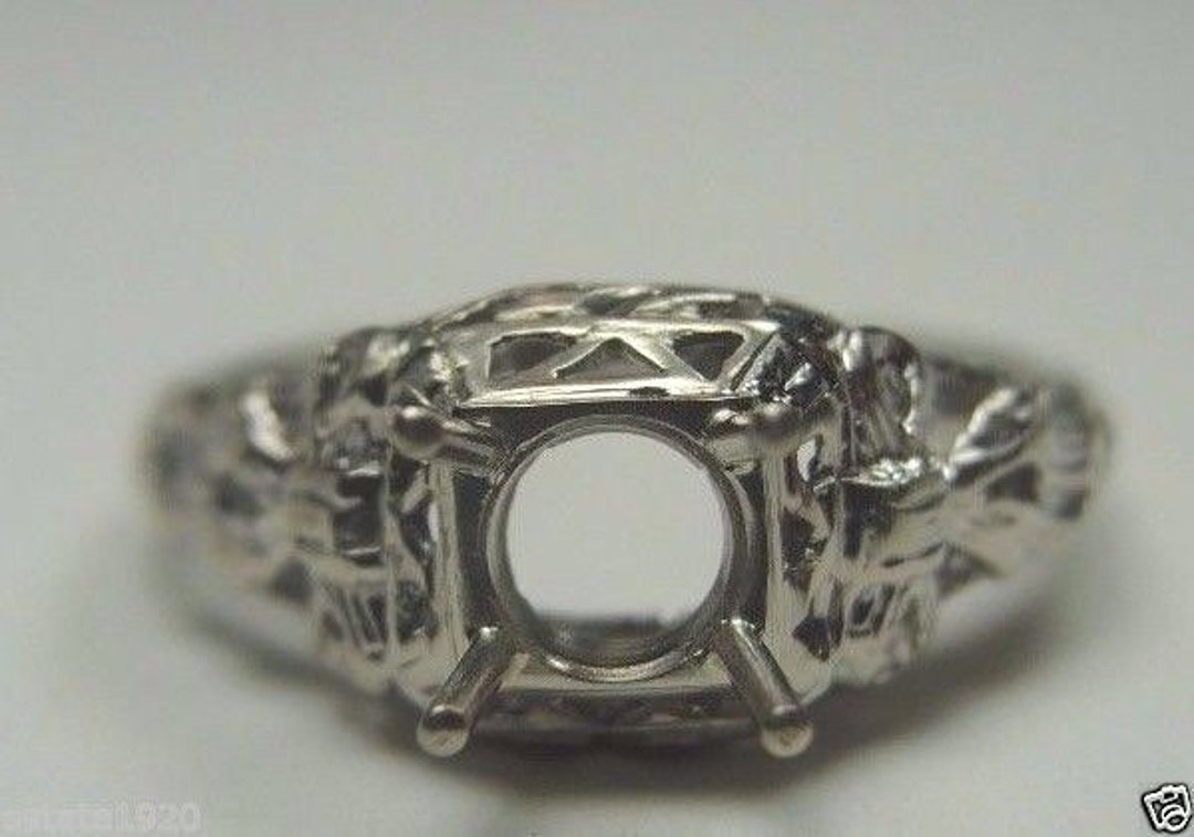 Antique 18K White Gold Art Deco Filigree Engagement Ring Setting | Will ...
