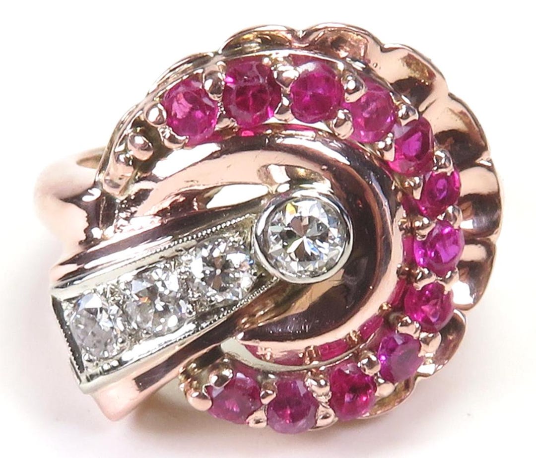 Retro Vintage Diamond Cocktail 13K Two Tone Ring Size 7.5 UK-O 1/2 EGL ...