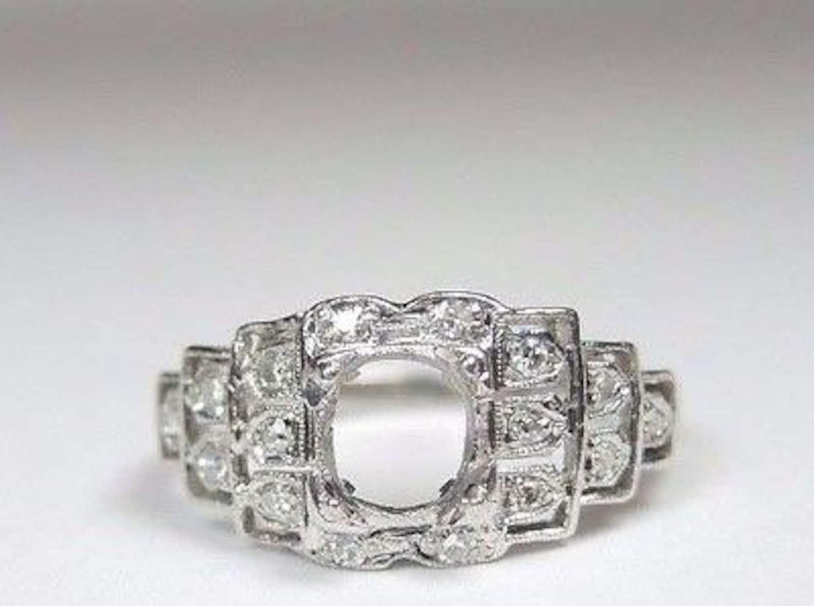 Antique Art Deco Vintage Diamond Platinum Ring Setting | Etsy