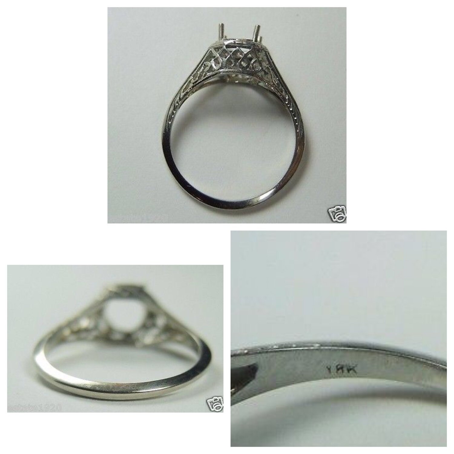 Antique White Gold Filigree Art Deco Engagement Ring Setting - Etsy