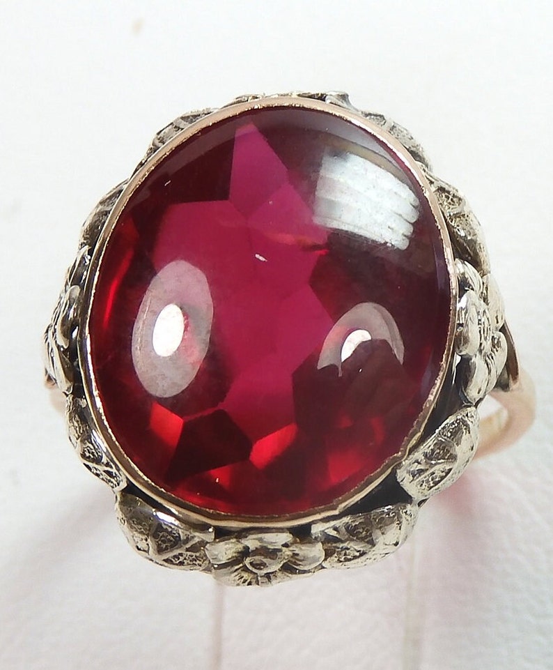 Antique Art Deco Vintage Synthetic Ruby 14K Rose and White Gold Ring ...