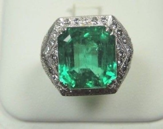 Antique Art Deco Colombian Muzo Emerald and Diamond P… - Gem