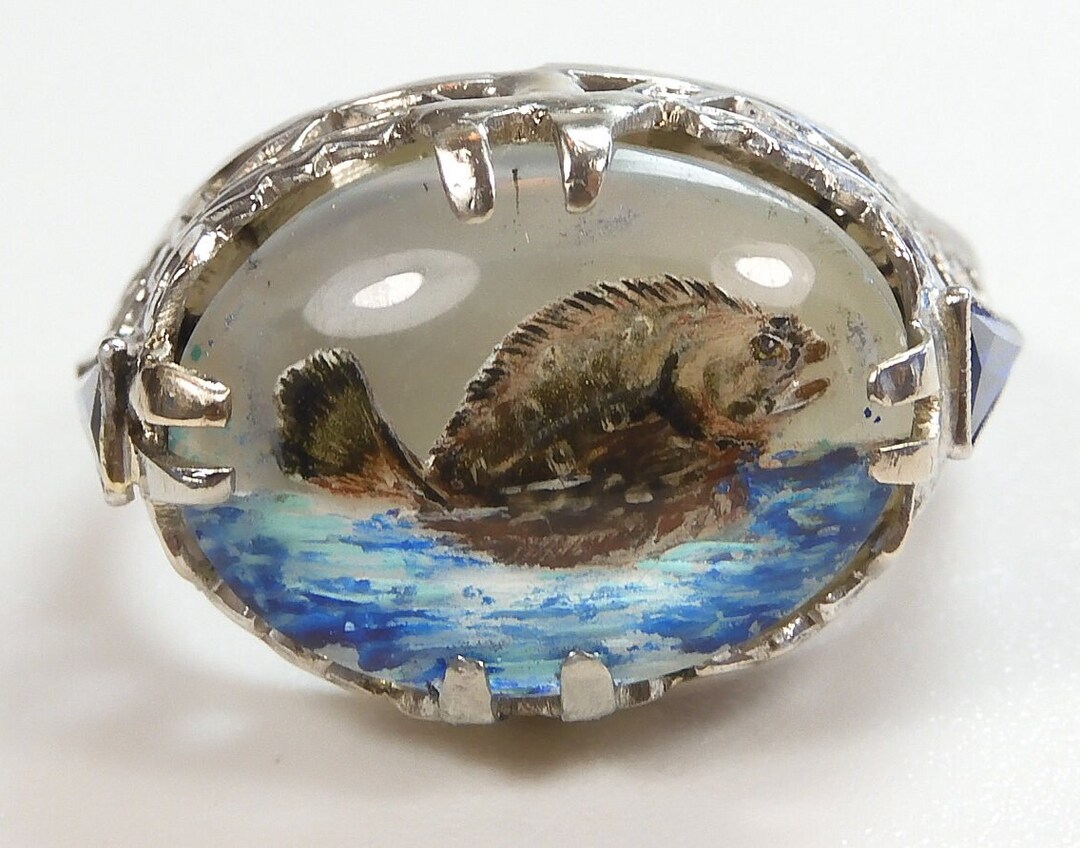 Antique Victorian Essex Fish Crystal 14K White Gold Ring Size 5.5 UK-K1 ...
