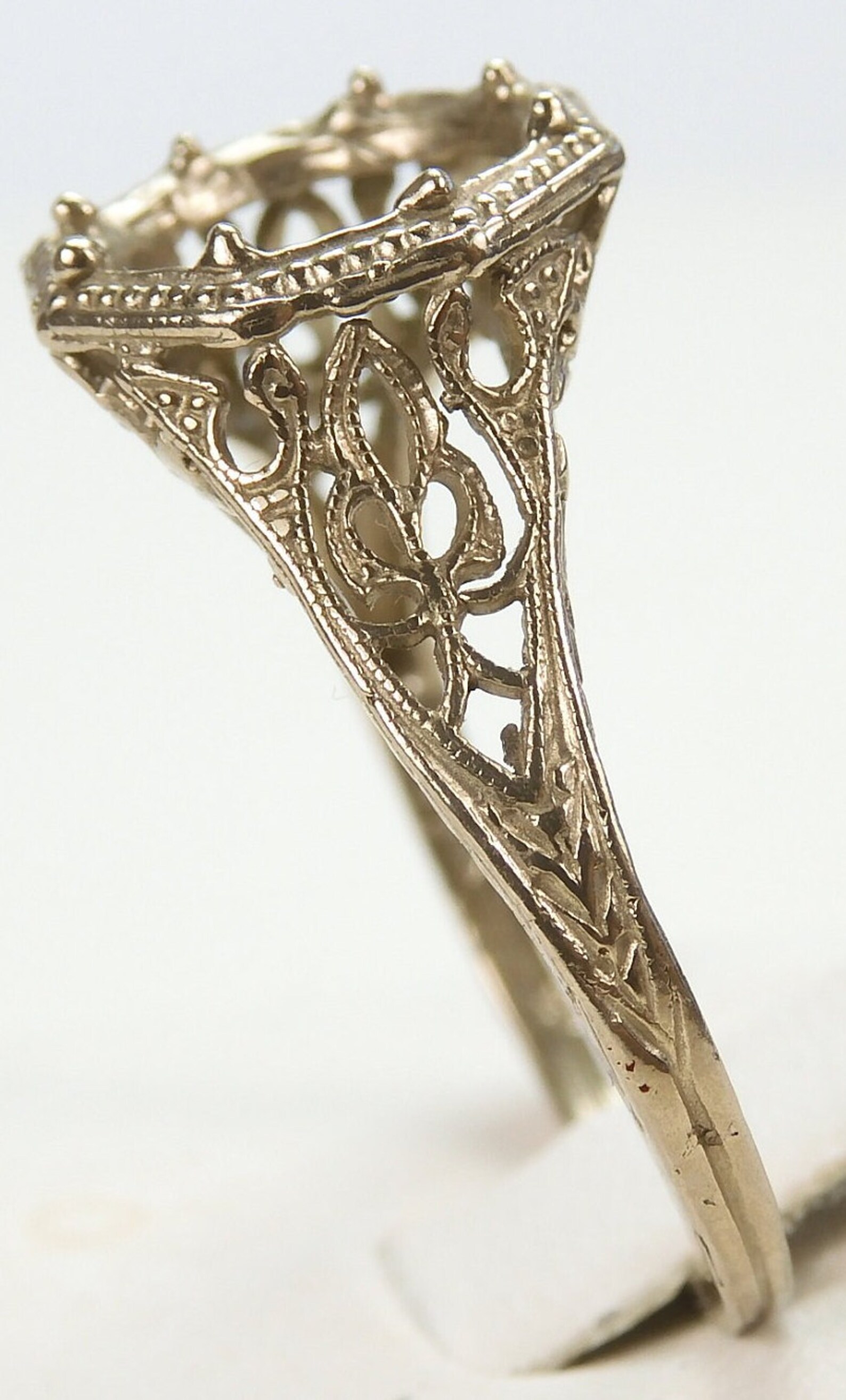 Antique 1920's Setting Mounting 14K White Gold Hold 8MM Ring Size 6 UK ...