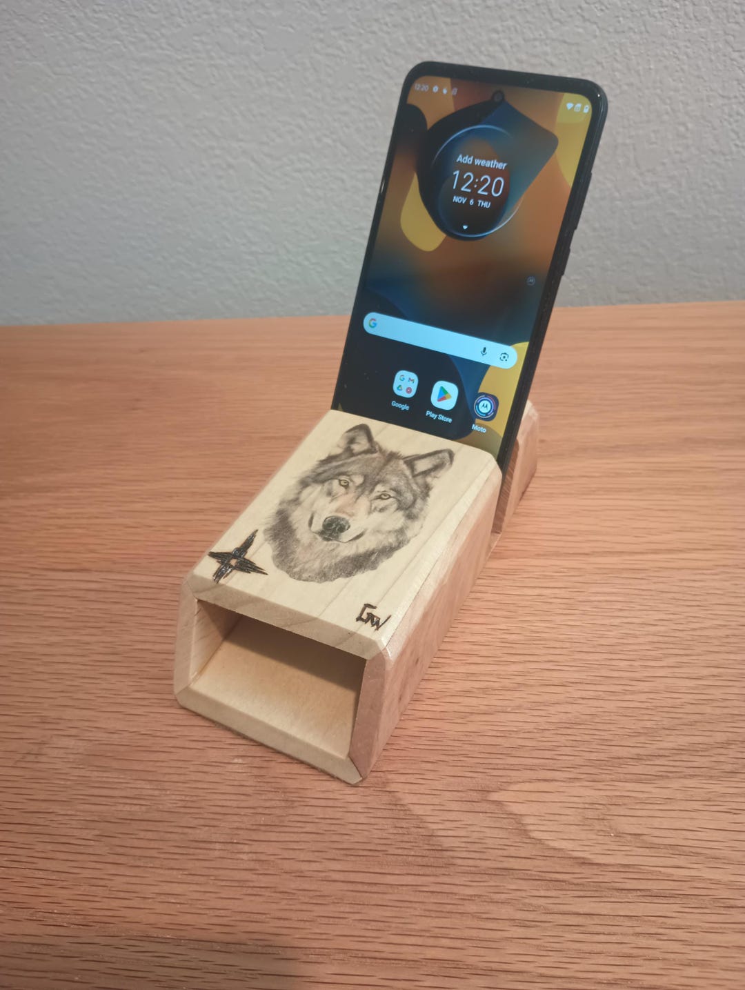 Wooden Passive Cell Phone Amplifier With Wolf Drawing - Etsy