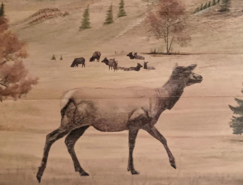 Drawing of a Bugling Bull Elk With Cows on Poplar Wood - Etsy