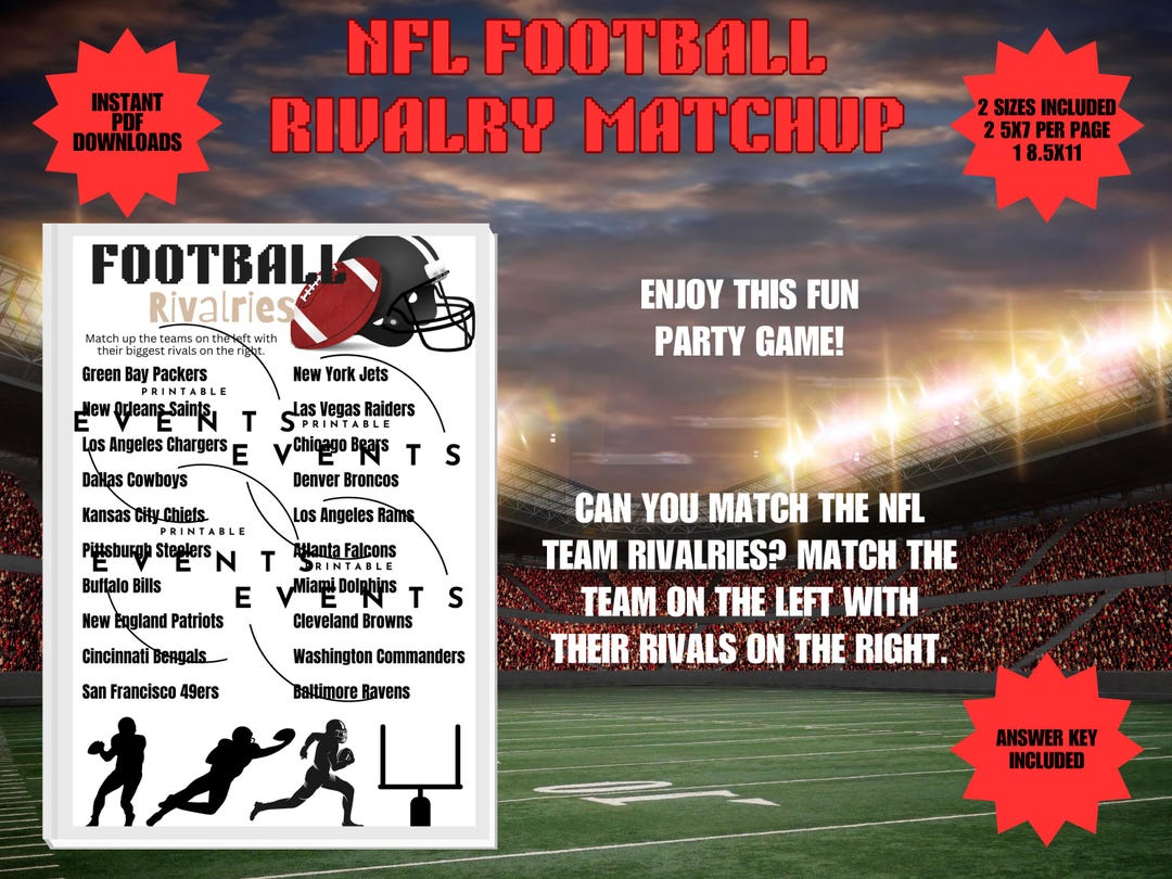 NFL Football Team Rivalry Match Game Perfect for Football or Super Bowl ...