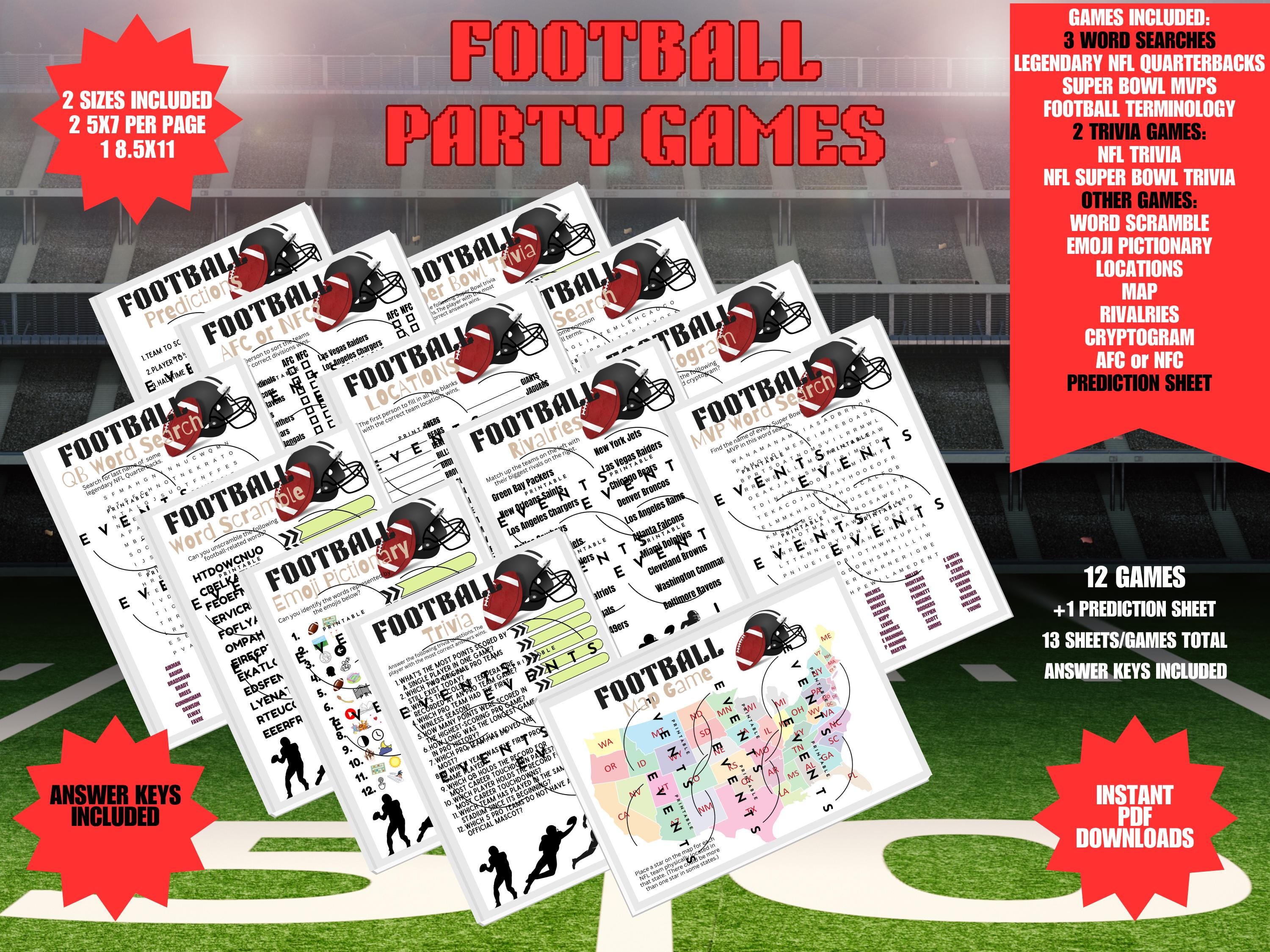 12 NFL Football Party Games Instant Download: Trivia, Word Search ...