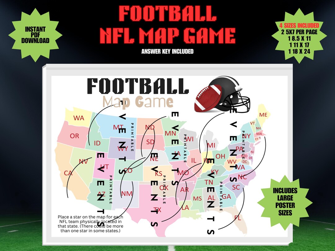 NFL Football Map Identification Game Perfect for Football or Super Bowl ...