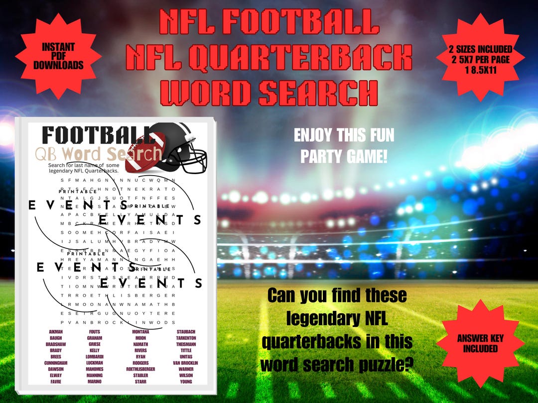 NFL Legendary Quarterback Word Search Perfect for Football or Super ...