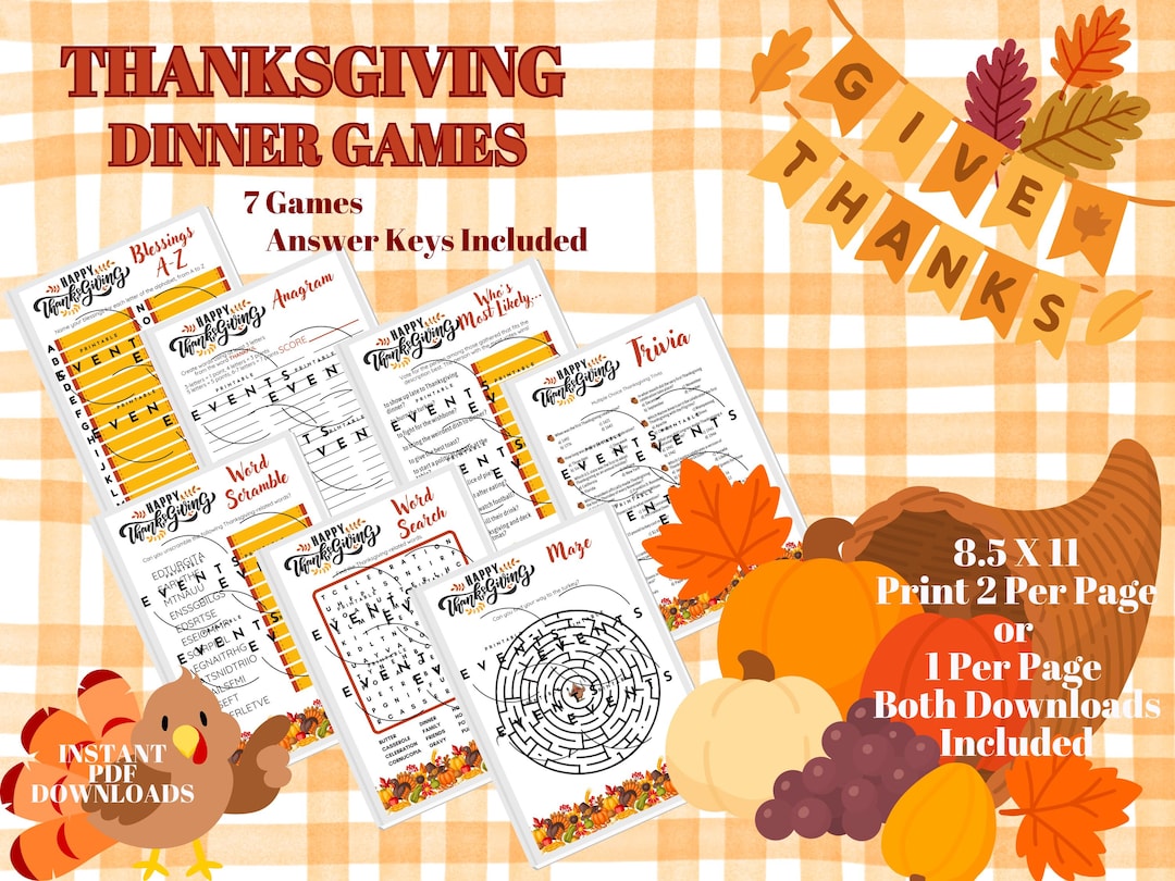 Thanksgiving Dinner Games Printables - Instant Fun for the Whole Family ...