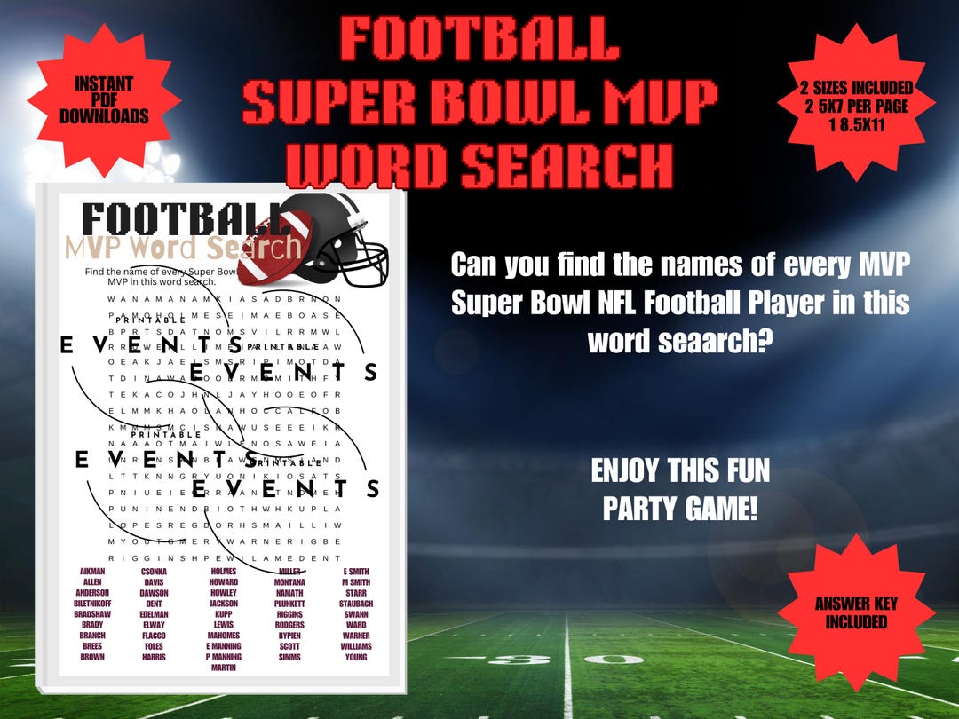 NFL Super Bowl MVP Word Search Perfect for Football or Super Bowl ...