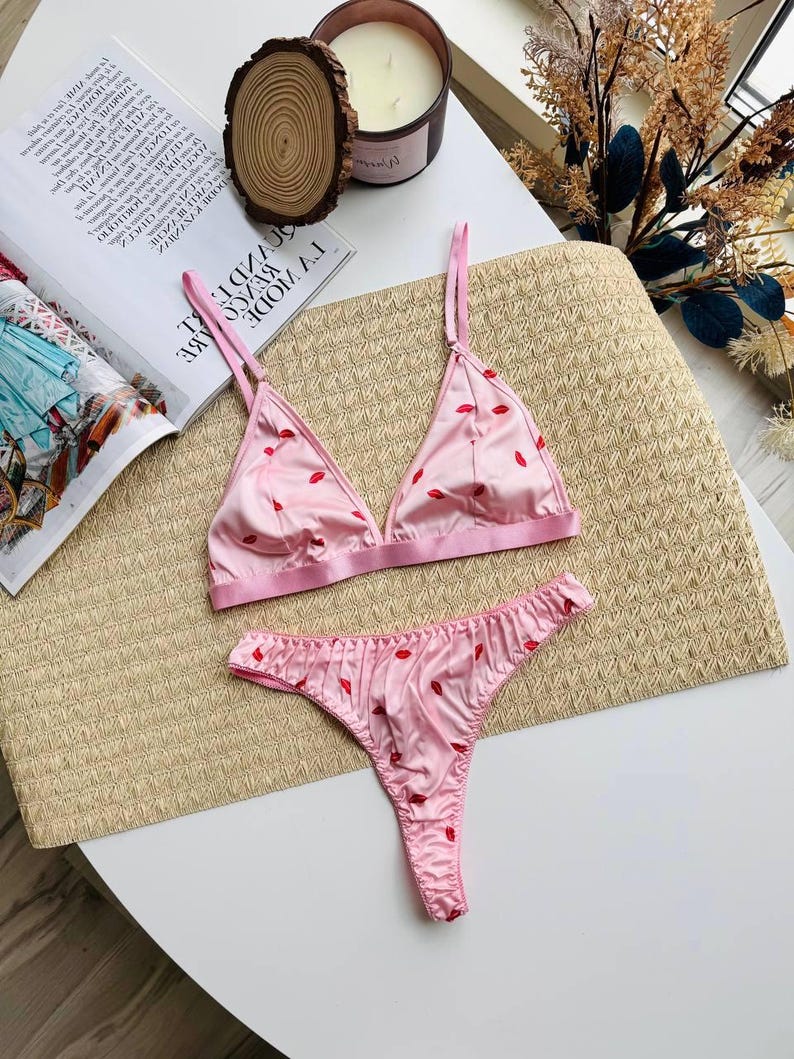 Pink Satin Lingerie Set With Lip Prink, Pink Cute Bridal Wedding ...