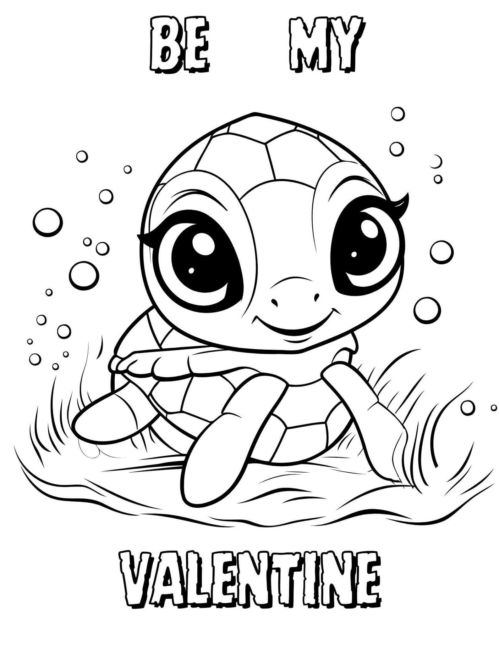 Printable Turtle Valentine Coloring Pages for Kids - Etsy