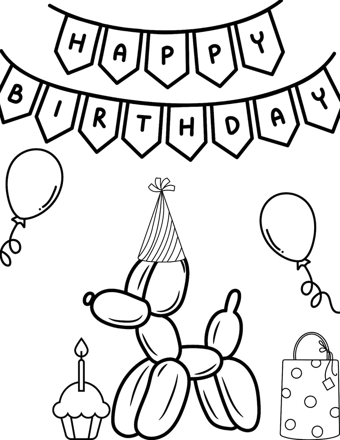 10 Printable Balloon Dog Coloring Pages - Etsy