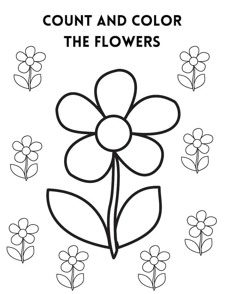 10 Printable Spring Coloring and Counting Activity Pages for Kids. - Etsy