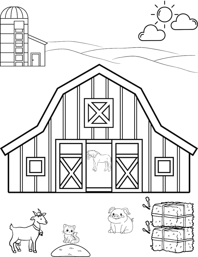 10 Printable Kids Farm Coloring Pages - Etsy